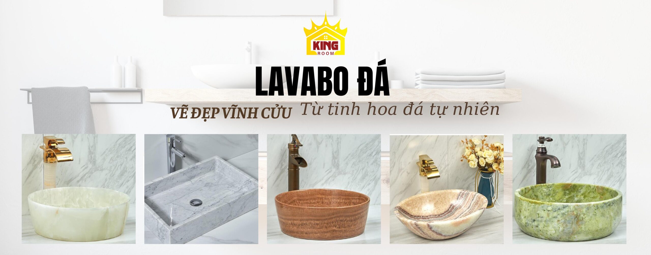 Lavabo đá tự nhiên nguyên khối chế tác tinh xảo tại Kingroom